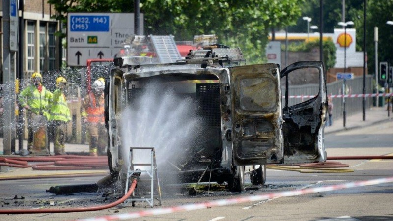 Van fire causes city centre gridlock