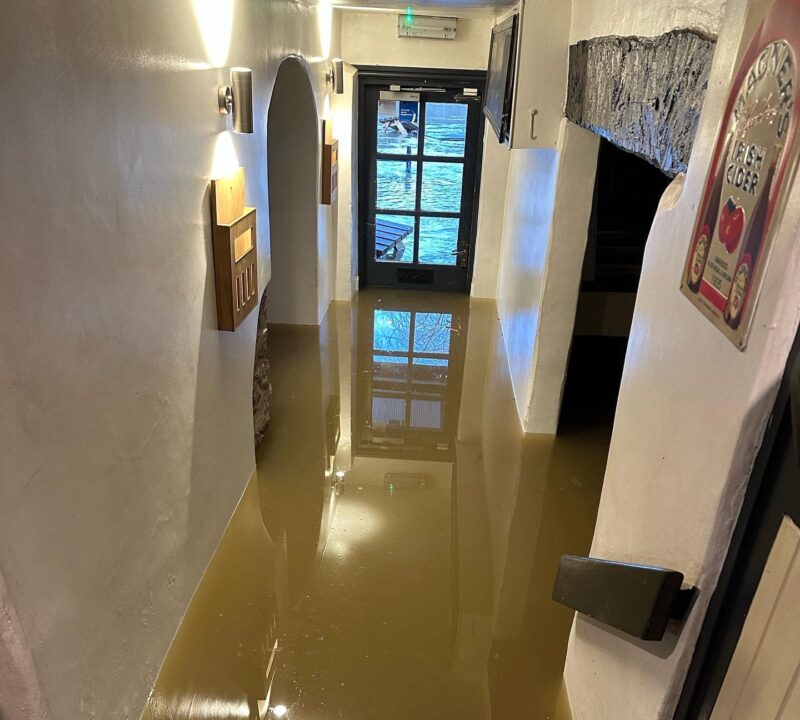 Riverside pub flooded after deluge of heavy rainfall