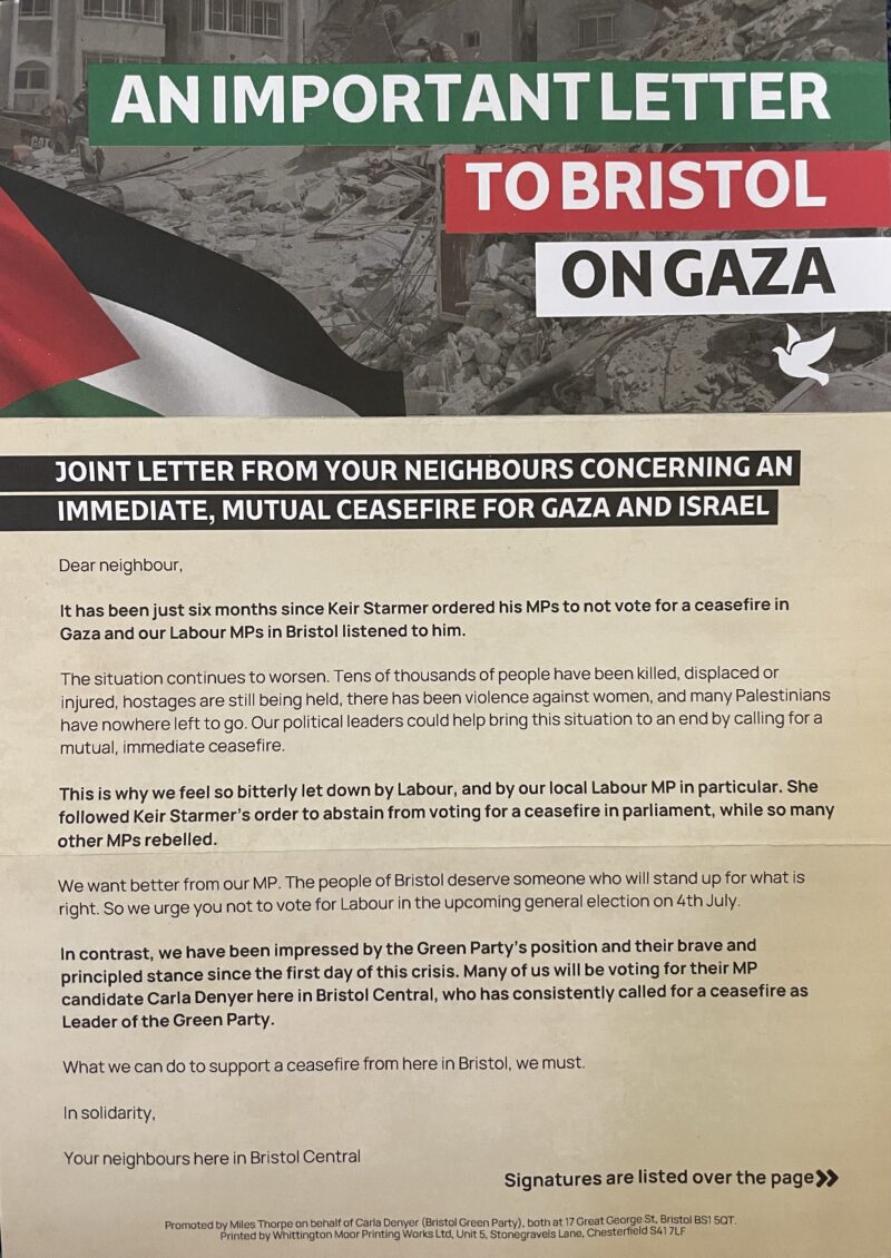 Greens focus on Gaza as key issue in Bristol Central