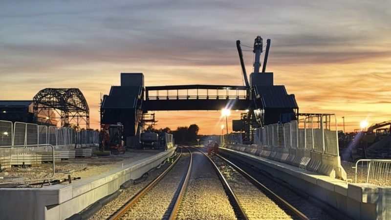 Newly-constructed footbridge as new train station takes shape